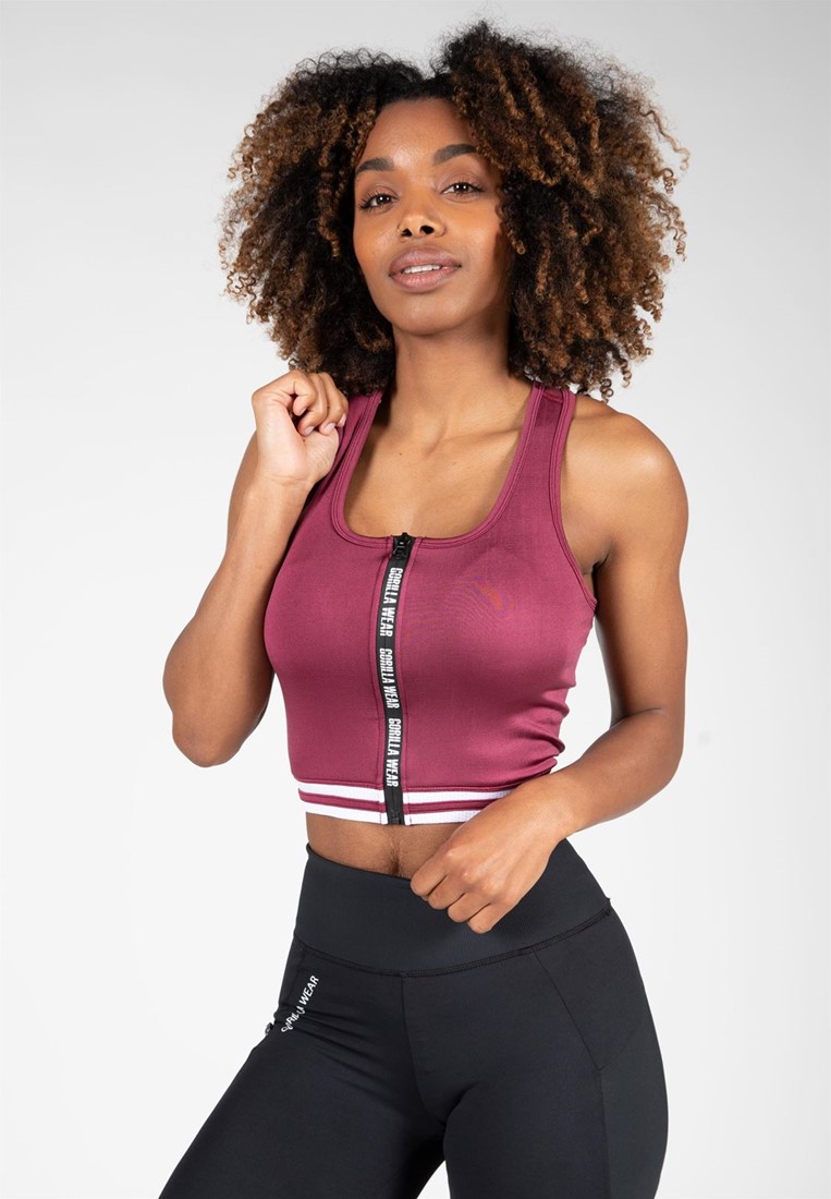 Mesa Zip Front Crop Top - Burgundy Red - S Gorilla Wear